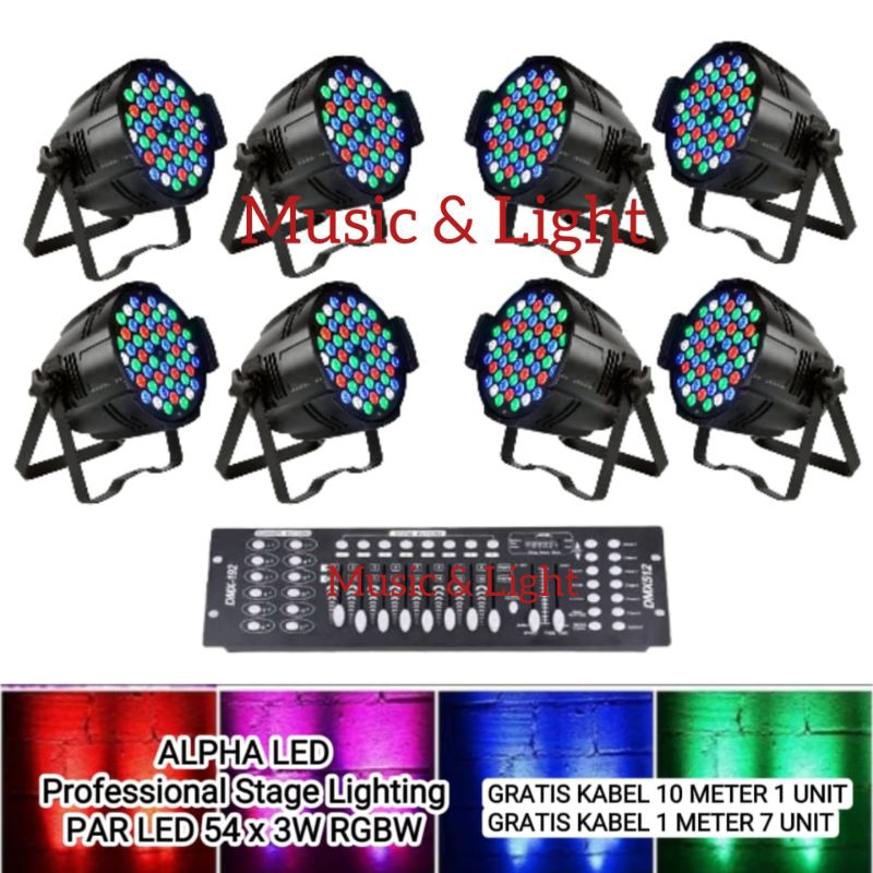 Jual Paket Lighting Parled 54x3W 54 LED x 3watt 4 line RGBW 8unit Merk ...