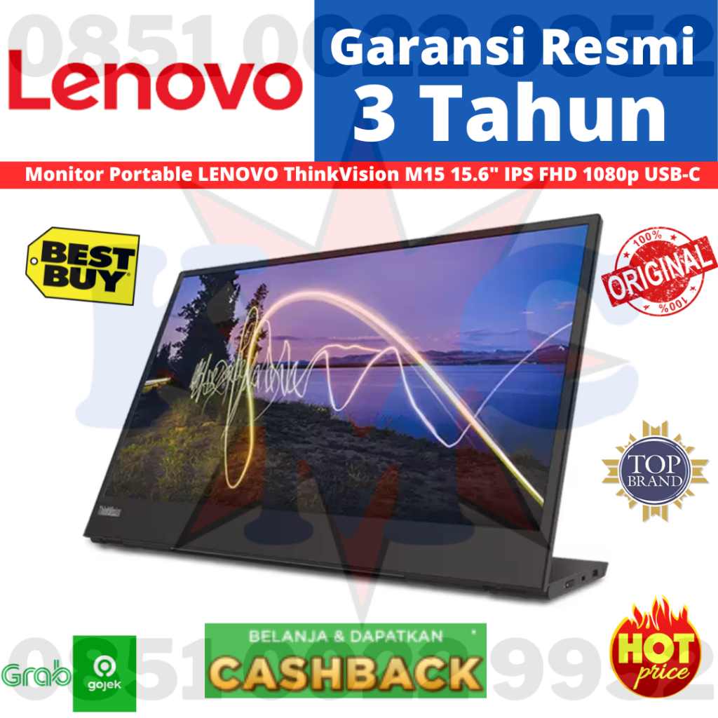 Jual Monitor Portable LED LENOVO ThinkVision M15 15.6" IPS FHD 60Hz ...