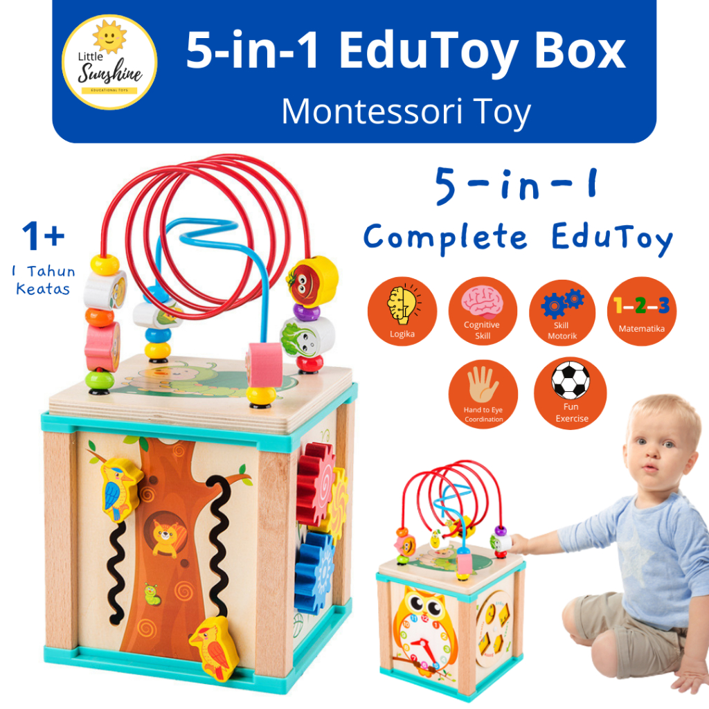 Jual Mainan Edukatif Montessori Kayu Multifungsi 5 in 1 Kado Anak Jam ...