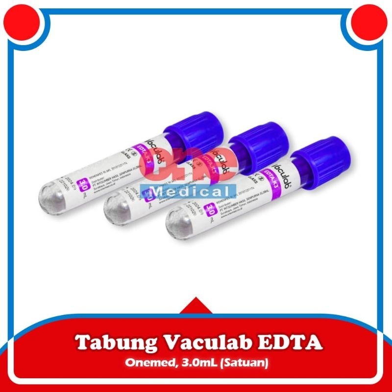 Jual Tabung Sampel Darah Vaculab 3ml Glass EDTA Ungu OneMed Satuan ...