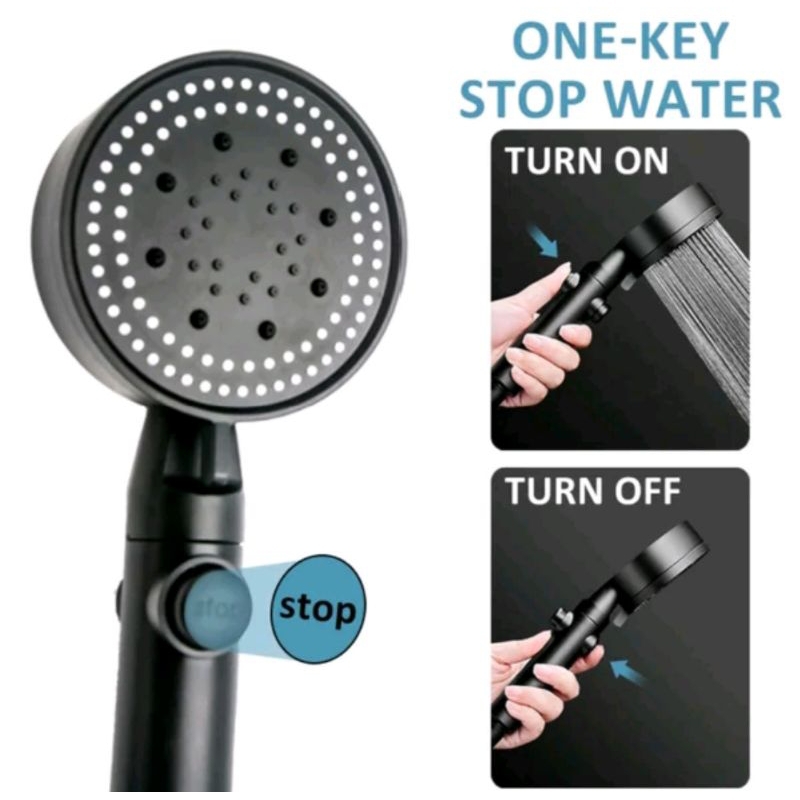 Jual MS Kepala Shower Kamar Mandi 5 Mode Adjustable Tekanan tinggi hitam | Shopee Indonesia