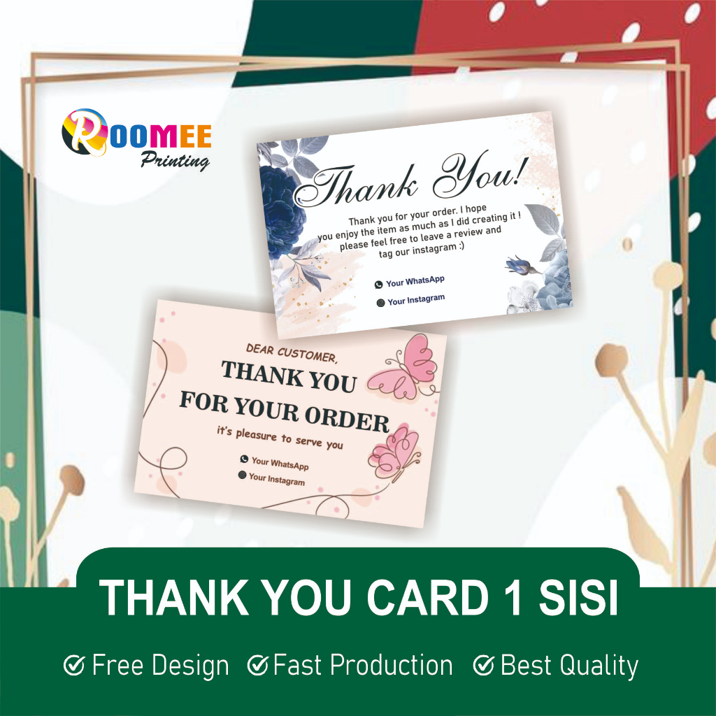 Jual THANK YOU CARD BAHAN TEBAL / KARTU UCAPAN UNTUK OLSHOP / FREE ...