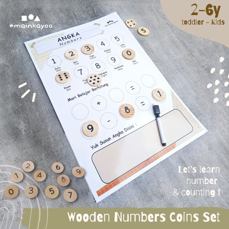 Jual Alphabets / Numbers Wooden Coins Set - Montessori Toys - Set ...