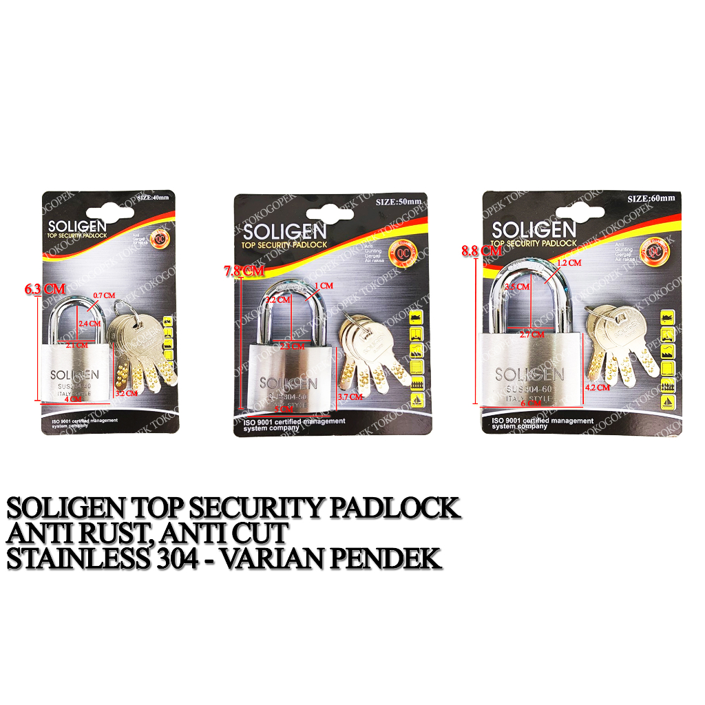 Jual SOLIGEN GEMBOK ANTI RUST STAINLESS STEEL SUS-304 40mm 50mm 60mm ...