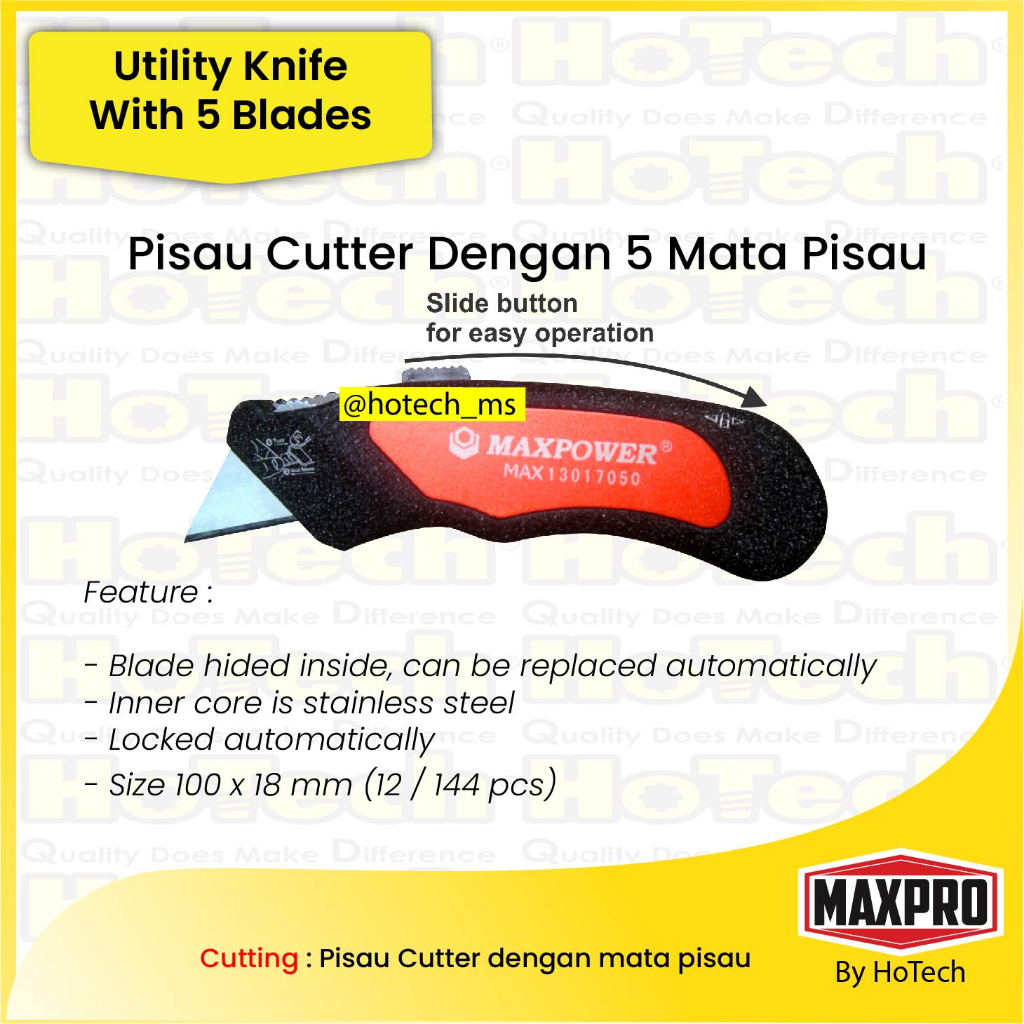 Jual Pisau Cutter 5 Mata Pisau | MAXPOWER | Utilty Knife with 5 Blades ...