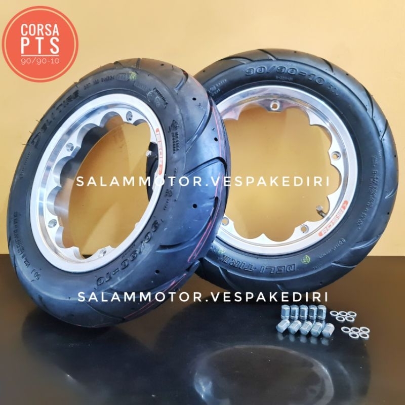 Jual paket ban dan velg tubeless Vespa Ring 10 VRX Vrossi dan Ban delitire S224 90/90-10 PTS 100 ...