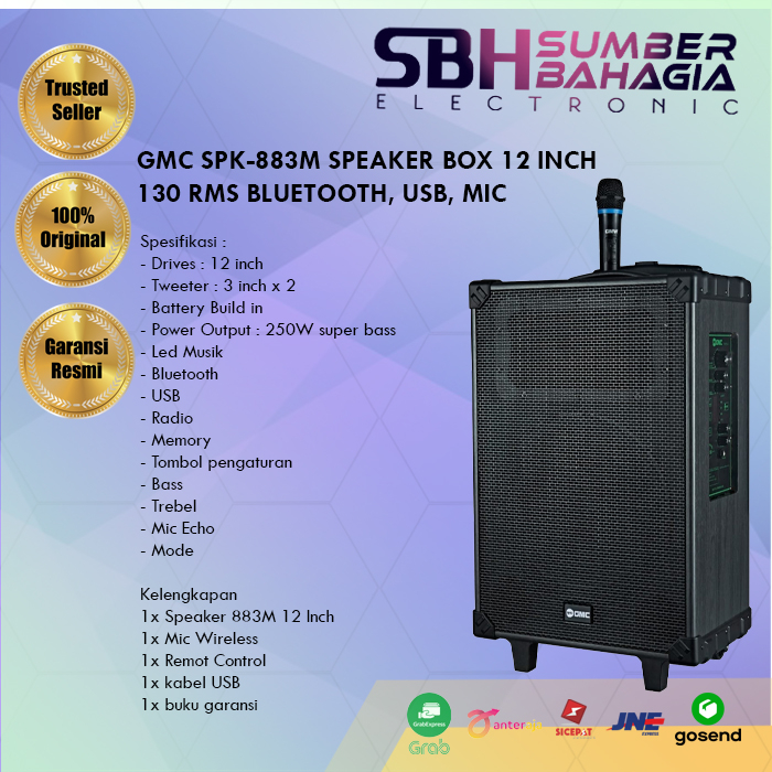 Jual GMC SPK-883M SPEAKER BOX 12 INCH 130 RMS BLUETOOTH, USB, MIC (NEW ...