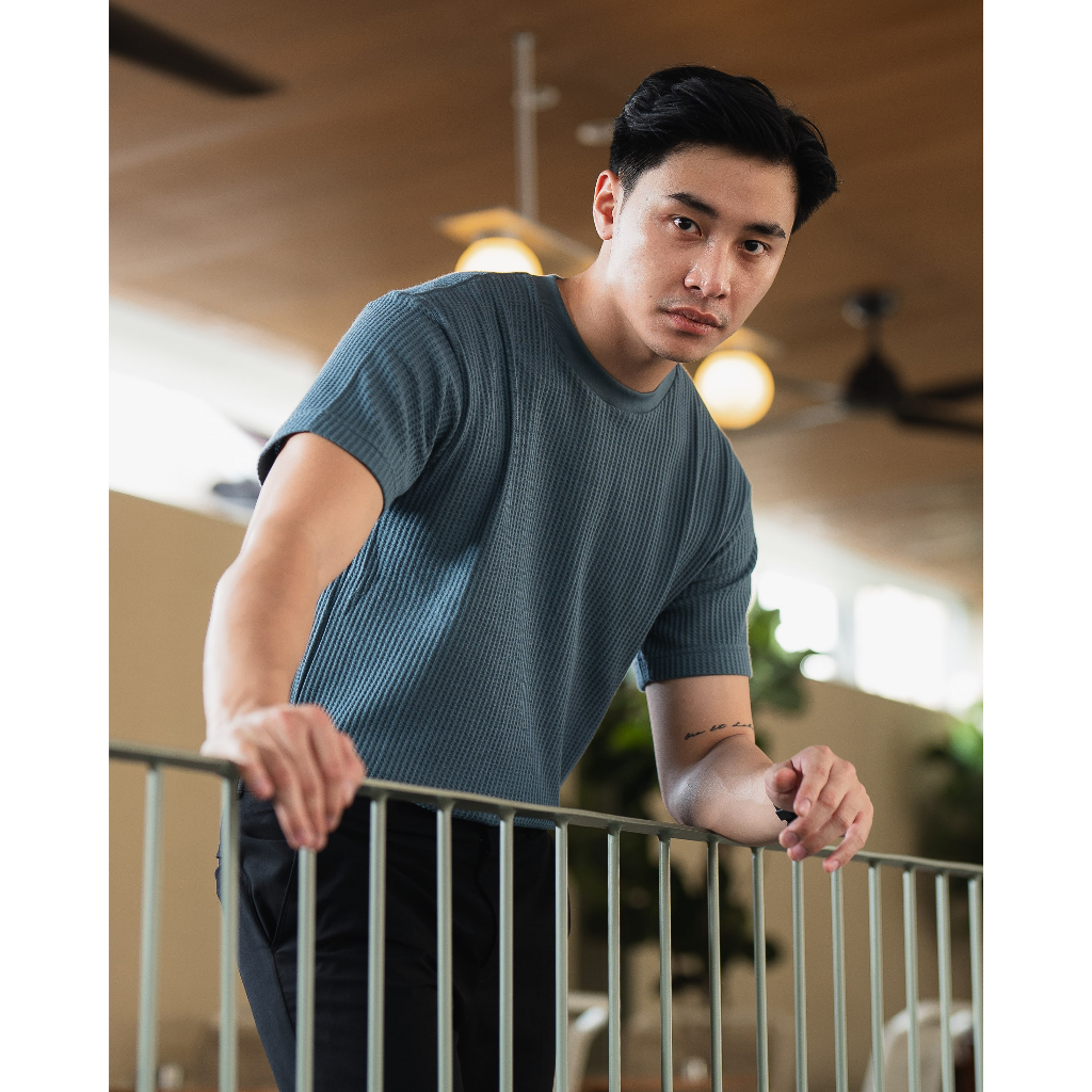 Jual Beppu Kaos Knit Waffle In Stone Blue- Kaos Polos Waffle Pria ...