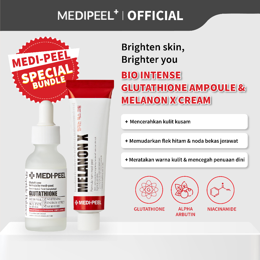 Jual [BUNDLE] MEDI-PEEL Brighten Skin, Brighter You (Glutathione White Ampoule & Melanon X Cream ...