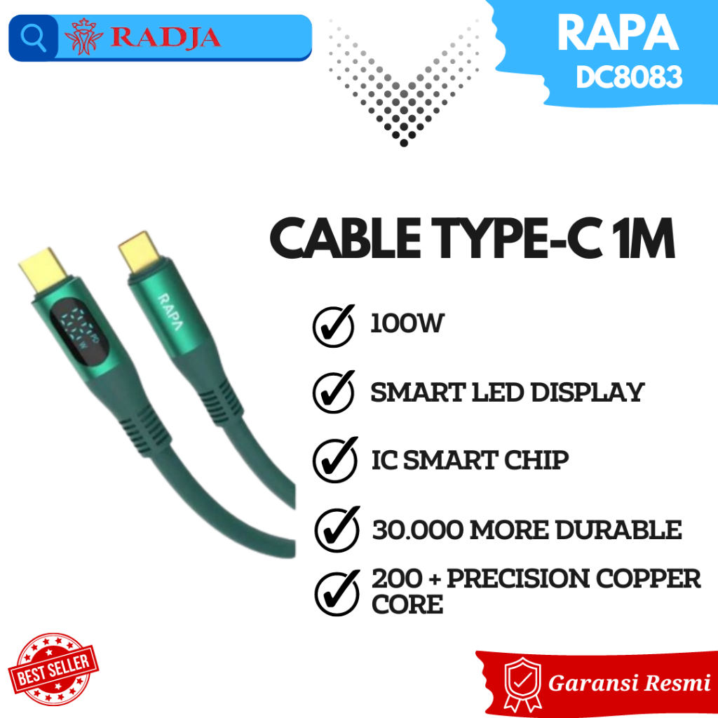 Jual Rapa LINE PRO I Kabel Data Cable USB-C to Type-C 100W LED 1M ...