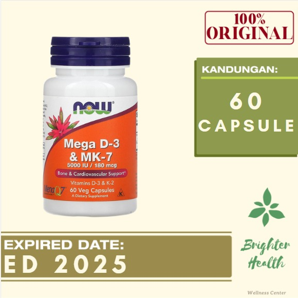 Jual Now Foods Mega D3 MK7 5000 IU / 180 mcg 60 Veg Cap ORI USA NOW D3 ...