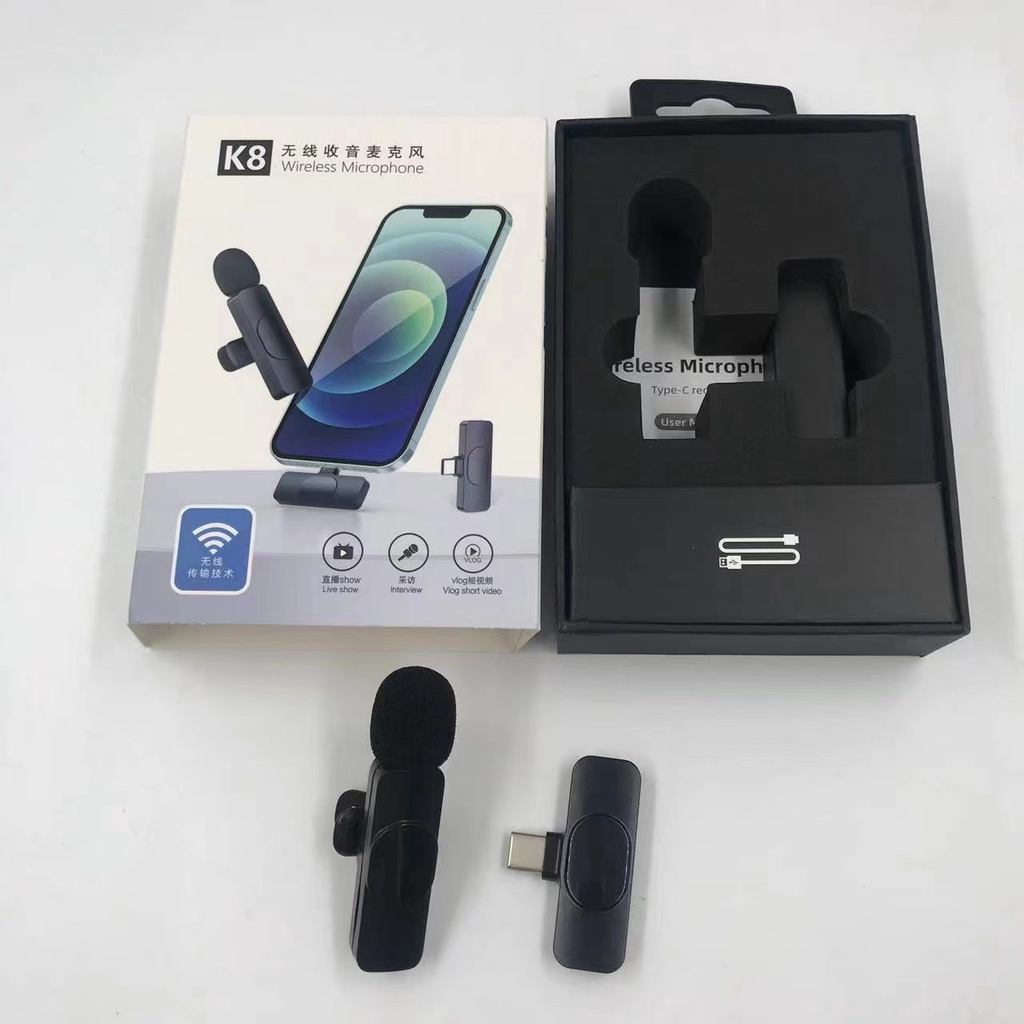 Jual Microphone K8 K9 Microphone Wireless MIC Clip On Vlog Smartphone TYPE C /IPHONE K8 K9 ...