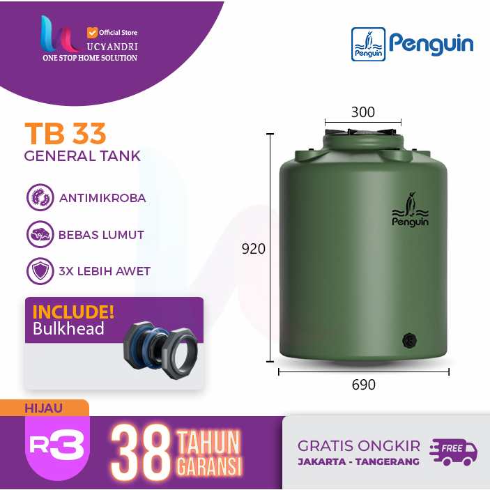 Jual Tangki Air Penguin TB 33 Tandon Toren 300 L Original Free Ongkir ...