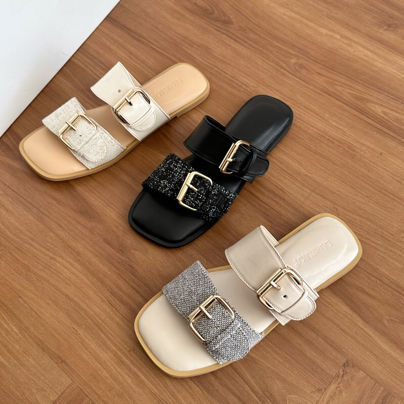 Jual LAMELIKA Milan Sandal Slop Wanita Flatshoes Selop Elegan Slip on ...
