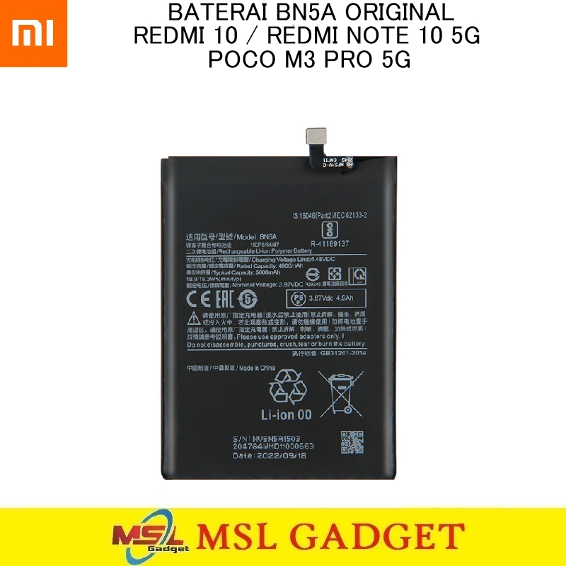 Jual Baterai Xiaomi Redmi 10 / Redmi Note 10 5G / Poco M3 Pro 5G BN5A Original 100% | Shopee ...