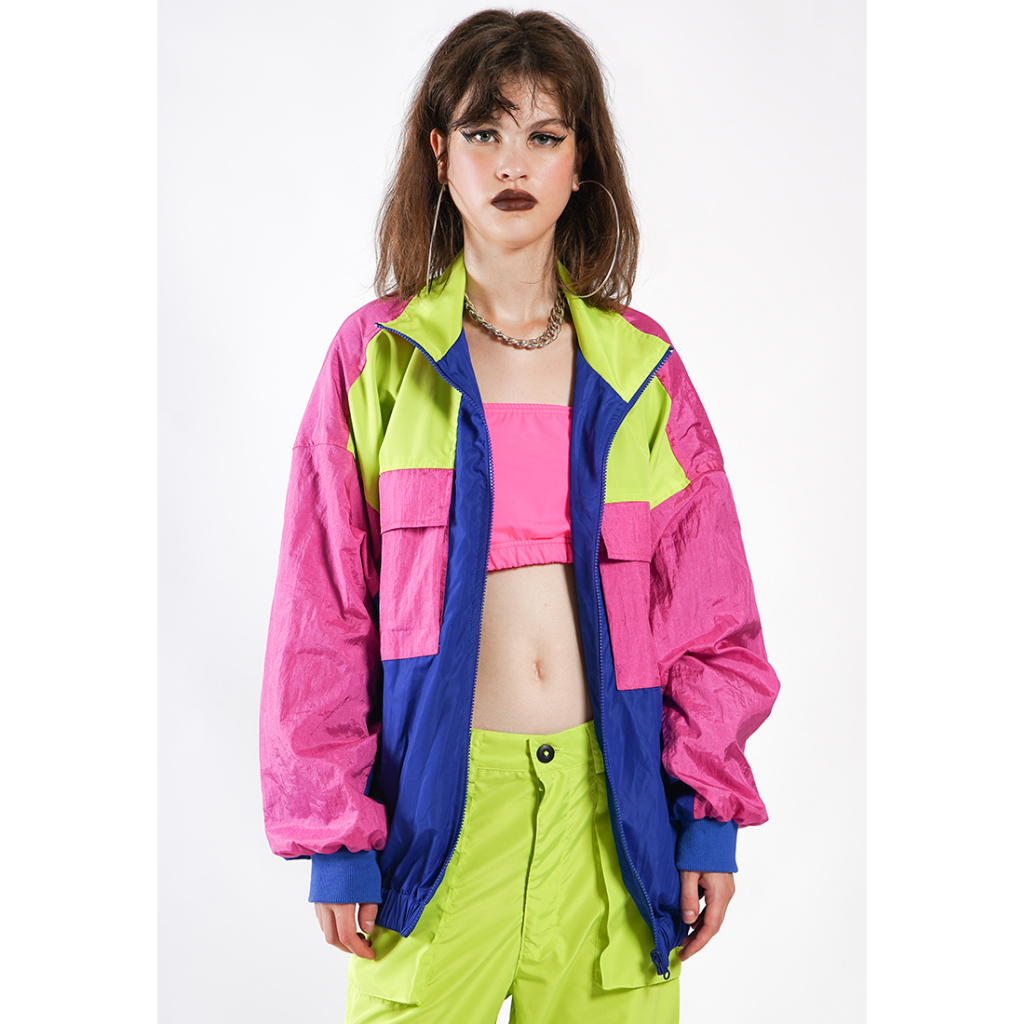 Jual OCWA CURTIS COLORBLOCK 80S INSPIRED WATERPROOF JACKET PINK NEON ...