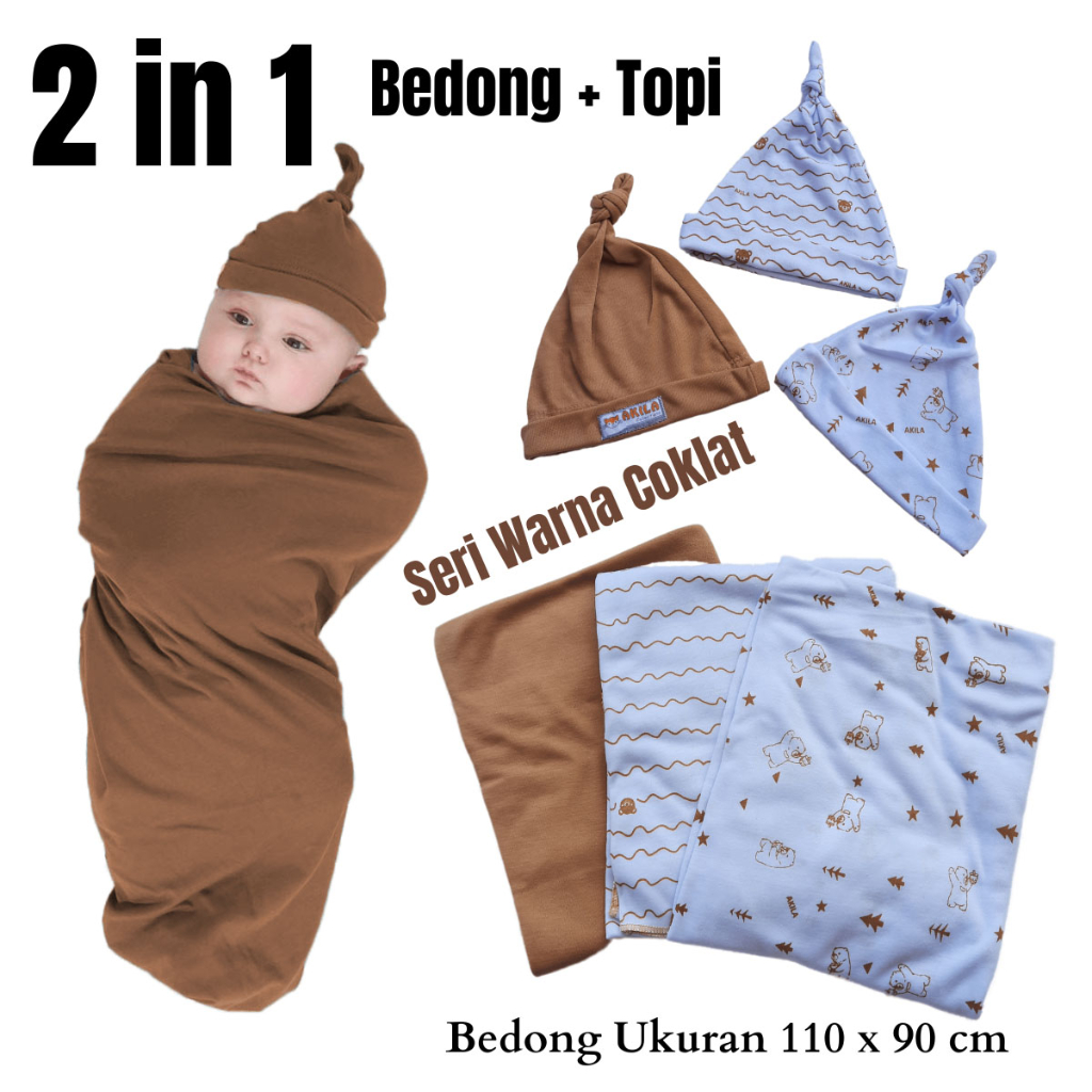 Jual Bedong Bayi Set 2in1 Jumbo Lembut Motif Polos Topi Kubluk Baby ...