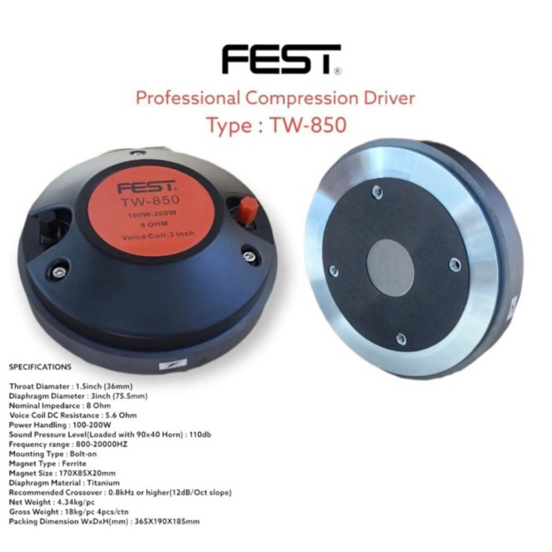 Jual Tweeter FEST TW 850 Original Driver FEST TW850 Coil 3inch | Shopee ...