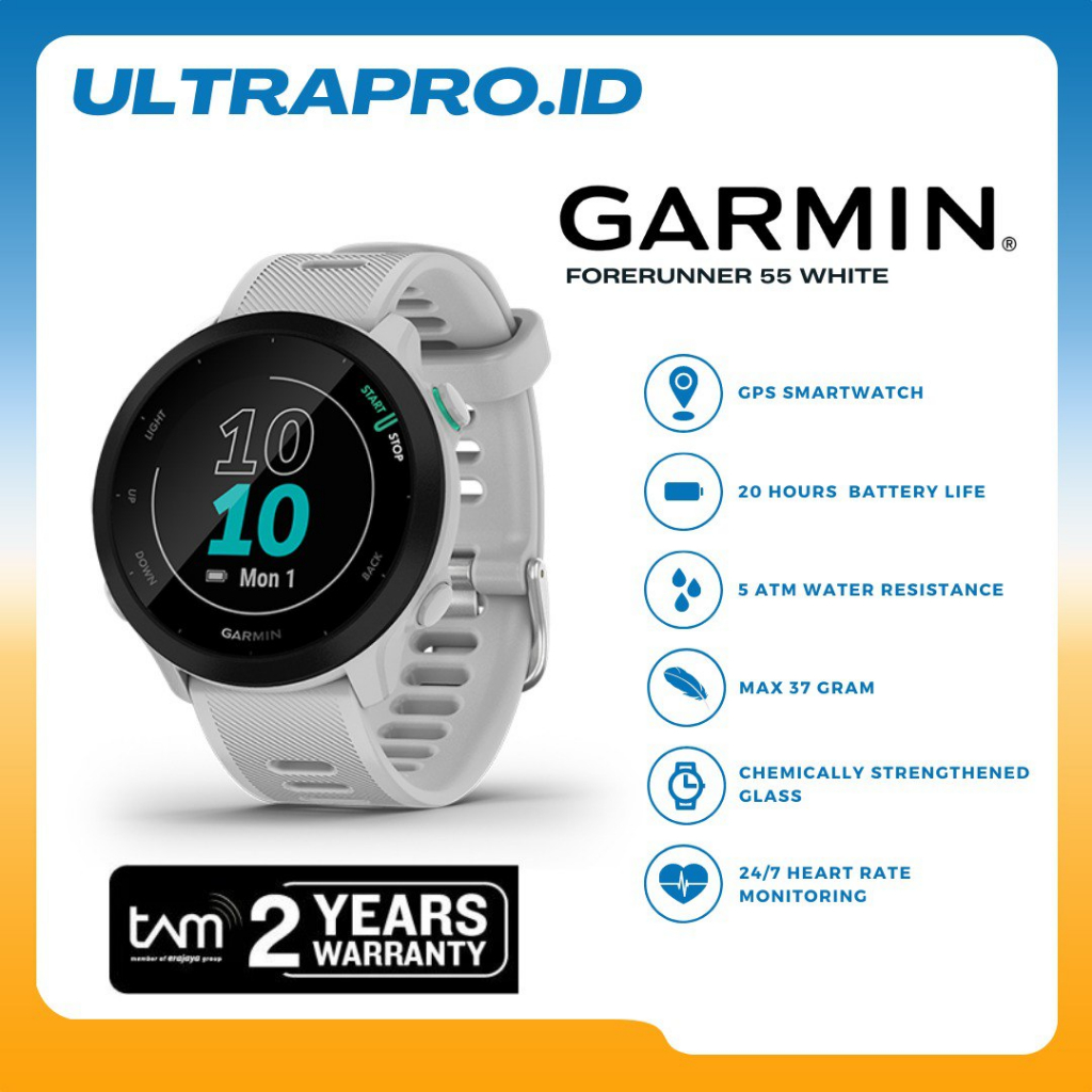 Jual Garmin Forerunner 55 White Garansi Resmi TAM 2 Tahun | Shopee ...