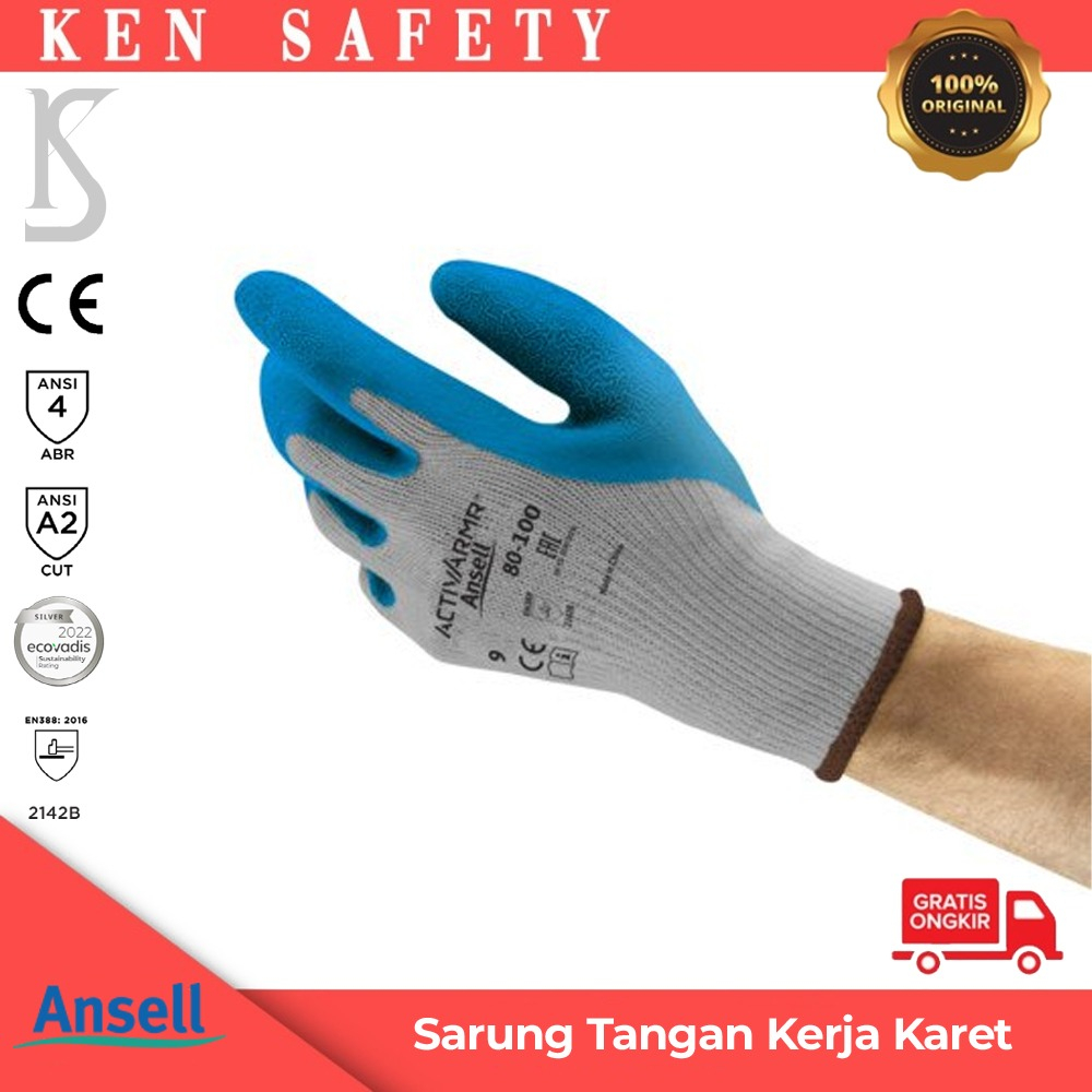 Jual Sarung Tangan Karet Safety Glove Ansell Active Armor 80-100 ...
