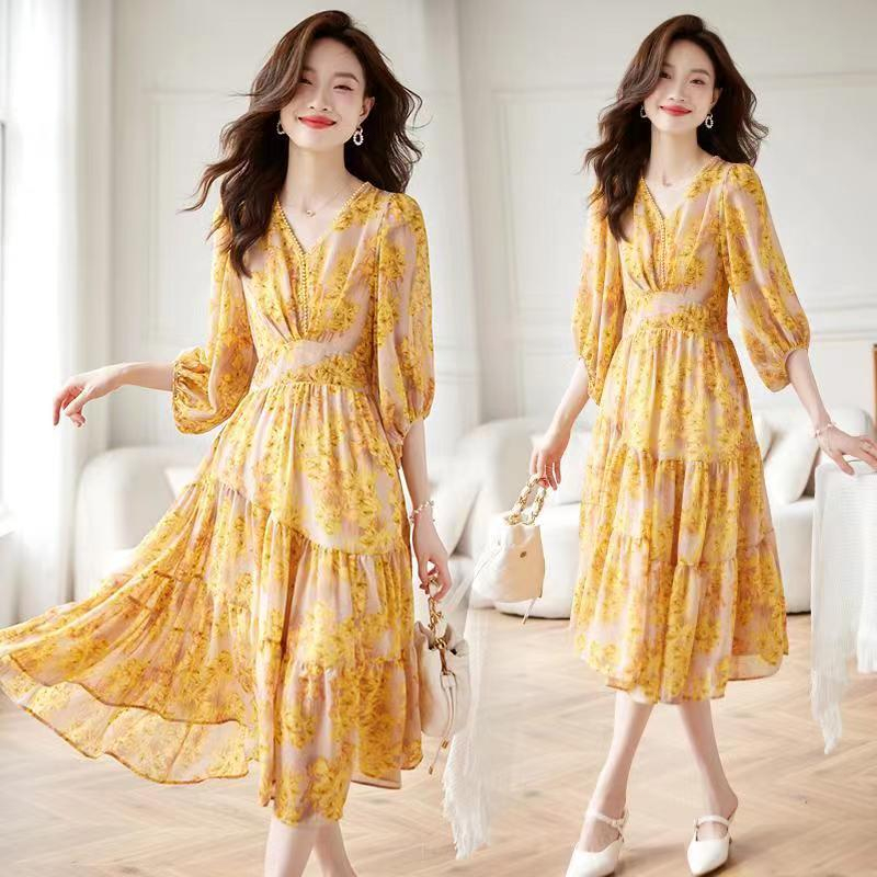 Jual Fashion gaun kerah V bohemia gaya kasual baru/Gaun bunga pantai ...