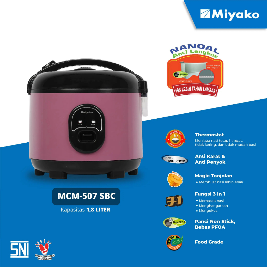 Jual MIYAKO MCM 507 SBC Magic Com Rice Cooker 3IN1 MCM 507 SBC GARANSI RESMI | Shopee Indonesia