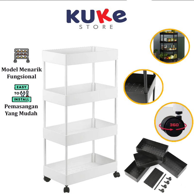 Jual KUKE Rak Dapur Square 4 Susun Roda / Rack Plastik Serbaguna ...
