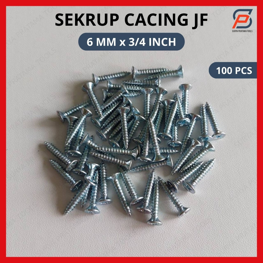 Jual Sekrup Cacing JF 6 mm x 3/4 Inch Isi 100 Pcs / Skrup Tapping 6 mm ...