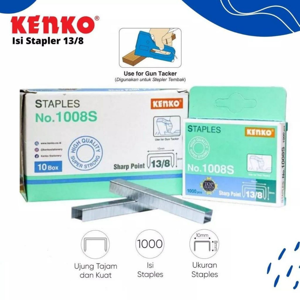 Jual Isi Staples Kenko Refill Stapler Anak Hekter Tembak Gun Tacker 8mm ...
