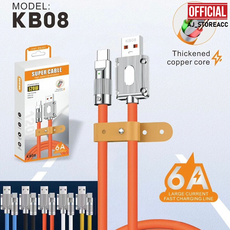 Jual KABEL DATA SILICON KB08 6A POWER MAX 120W FAST CHARGING FOR MICRO, TYPE-C, LIGHTNING ...