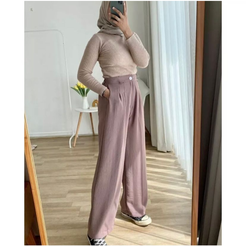 Jual celana kulot crinkle highwaist Resleting | kulot wanita premium ...