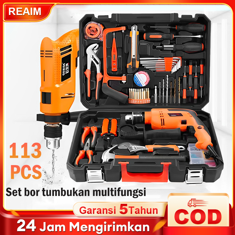 Jual Reaim Hand Toolset 113PCS Tool Kit Set / Toolbox Cordless Drill Set | Shopee Indonesia