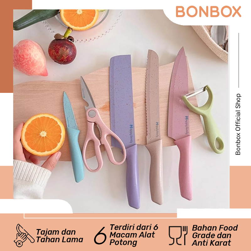 Jual Pisau Set 6 in 1 Pisau Dapur Jerami Stainless Knife Set ...