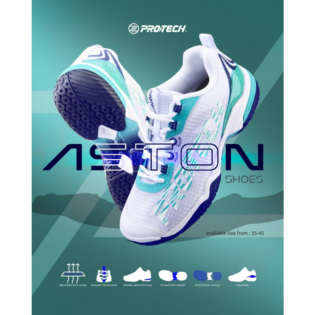 Jual Sepatu Badminton PROTECH ASTON | White - Badminton Court Shoes ...