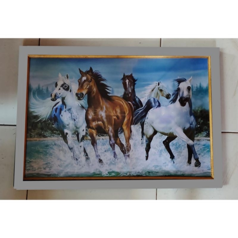 Jual hiasan dinding lukisan cetak kuda air plus bingkai ukuran 85x55 ...