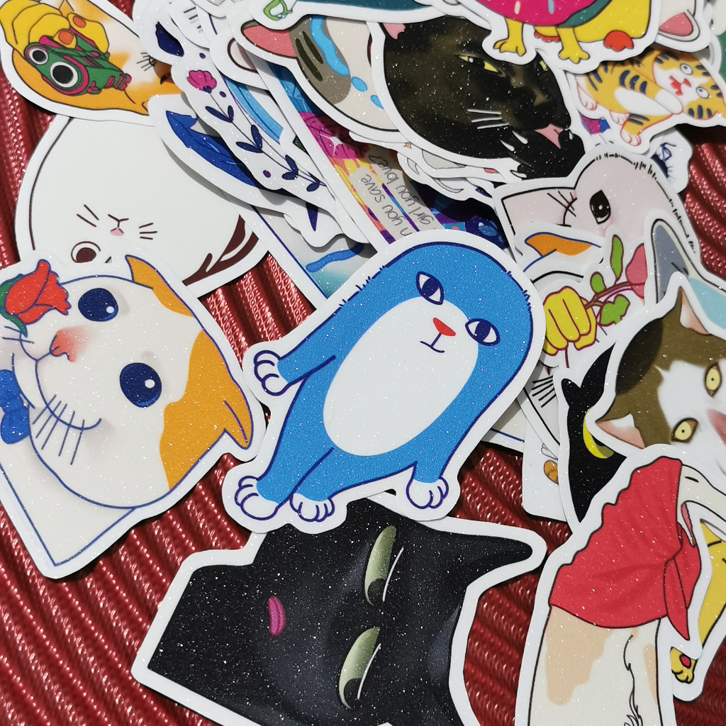 Jual Stiker Kucing Lucu Part 2 Meme Laminasi Glitter | Shopee Indonesia