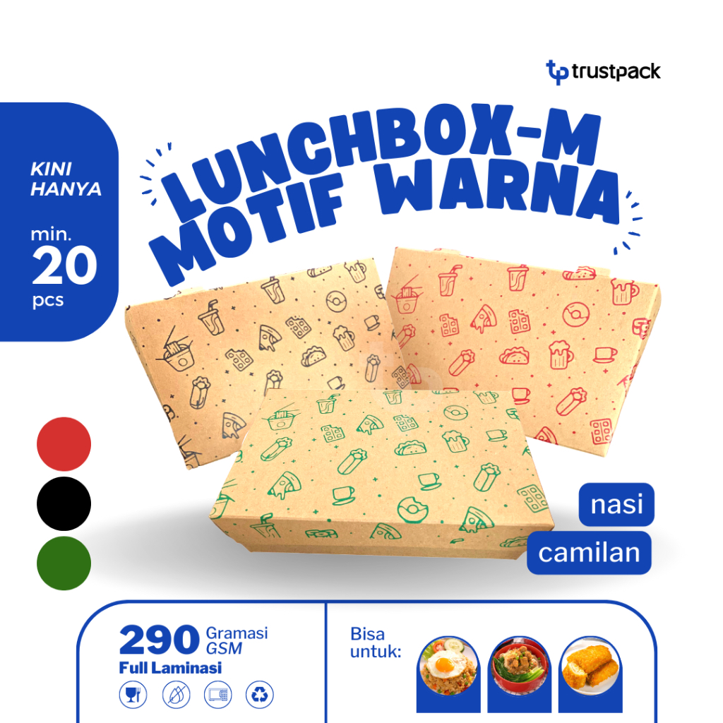 Jual PAPER LUNCH BOX MOTIF LAMINASI KRAFT KOTAK TAKEAWAY EKONOMIS SIZE ...