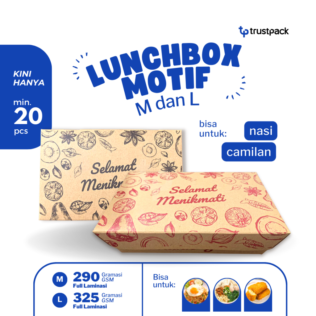 Jual PAPER LUNCH BOX SIZE M&L MOTIF KRAFT LAMINASI KOTAK TAKEAWAY ...