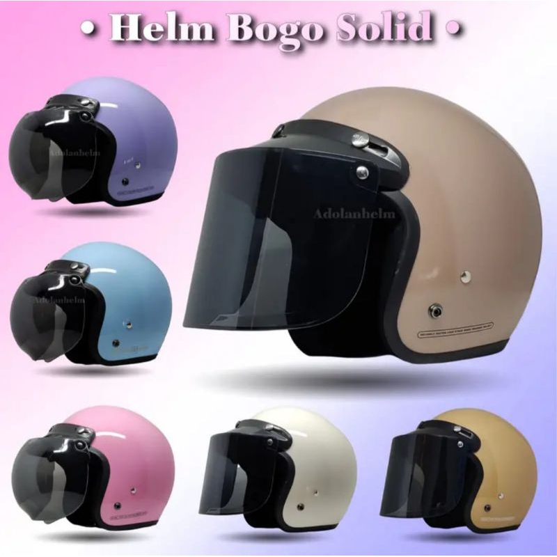 Jual HELM BOGO POLOS SOLID DEWASA / HELM BOGO SEMI CARGLOS KACA DATAR ...