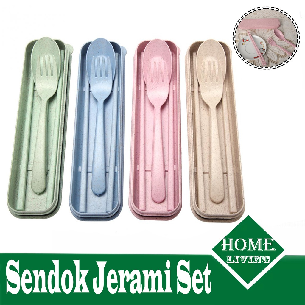 Jual Sendok Garpu Sumpit Set Jerami Portabel / Alat Makan Bahan Jerami ...
