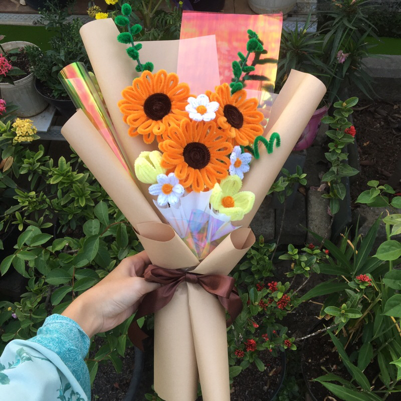 Jual Damara Bouquet Hologram || buket bunga matahari kawat bulu (WAJIB ...