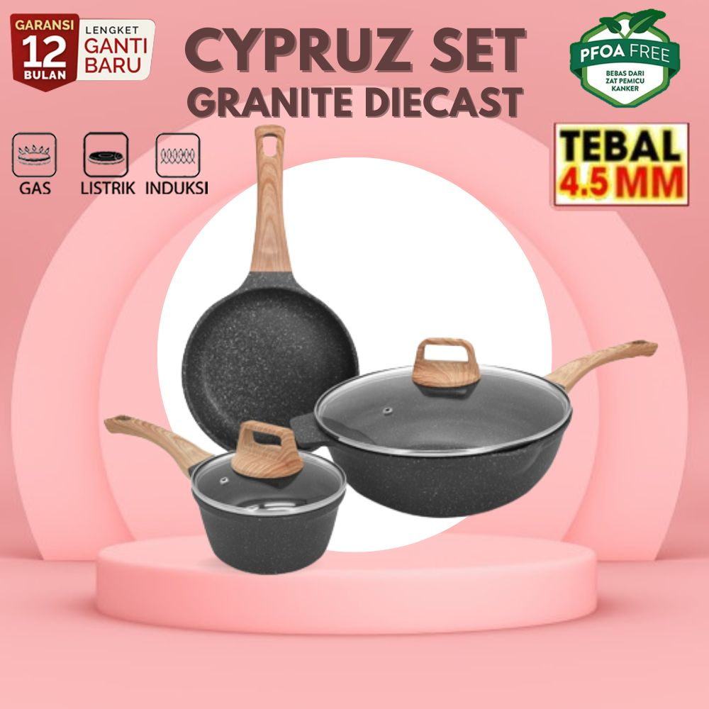 Jual Cypruz Cookware Set Pan Induksi Granite 3 pcs Panci Wajan ...