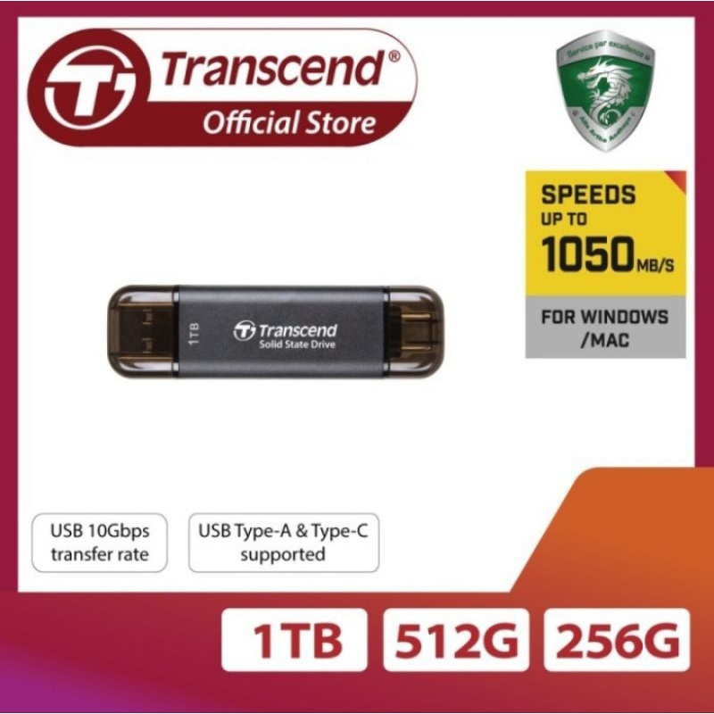 Jual TRANSCEND ESD310 SSD PORTABLE 10GBPS 1050MBPS USB TYPE-A + TYPE-C ...