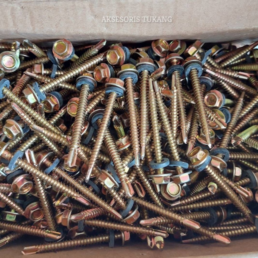 Jual [280 PCS] Baut Roofing 12x50 5cm Per Kotak Skrup Baut Baja Ringan ...