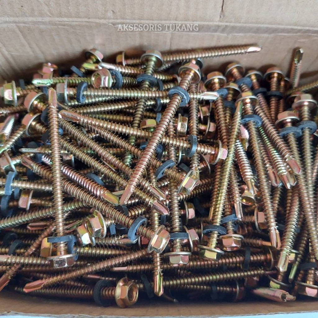 Jual [280 PCS] Baut Roofing 12x70 7cm Per Kotak Skrup Baut Baja Ringan ...