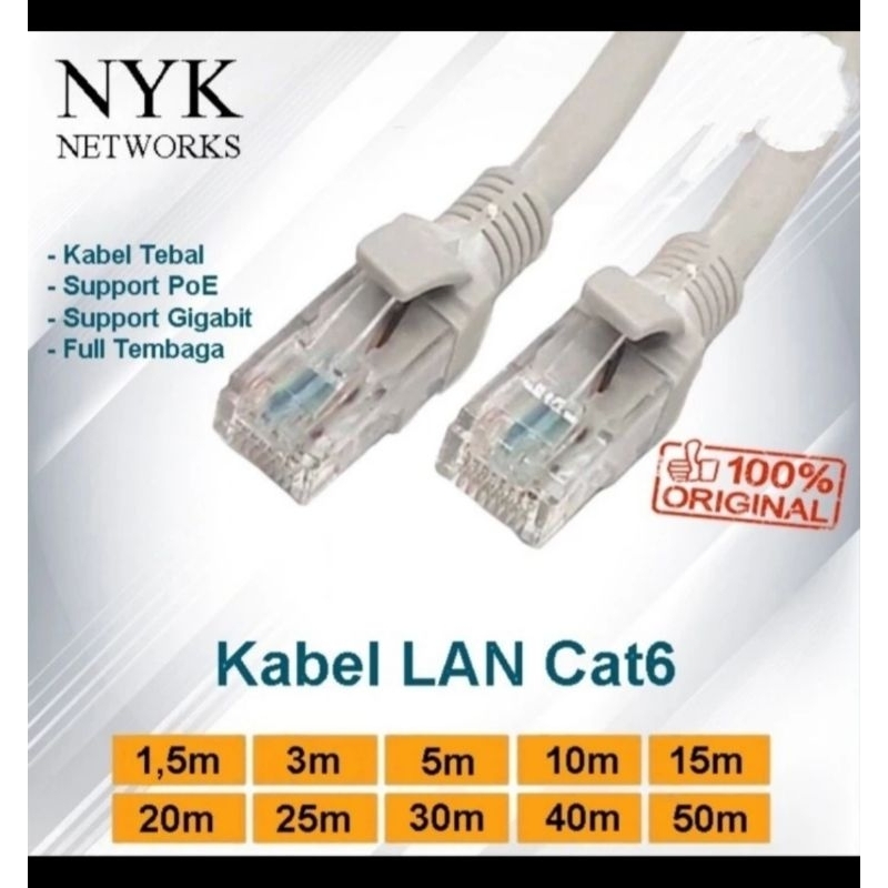 Jual NYK kabel lan cat 6 nyk 50meter lan cable network cat6 50m UTP outdoor ethernet lan ...