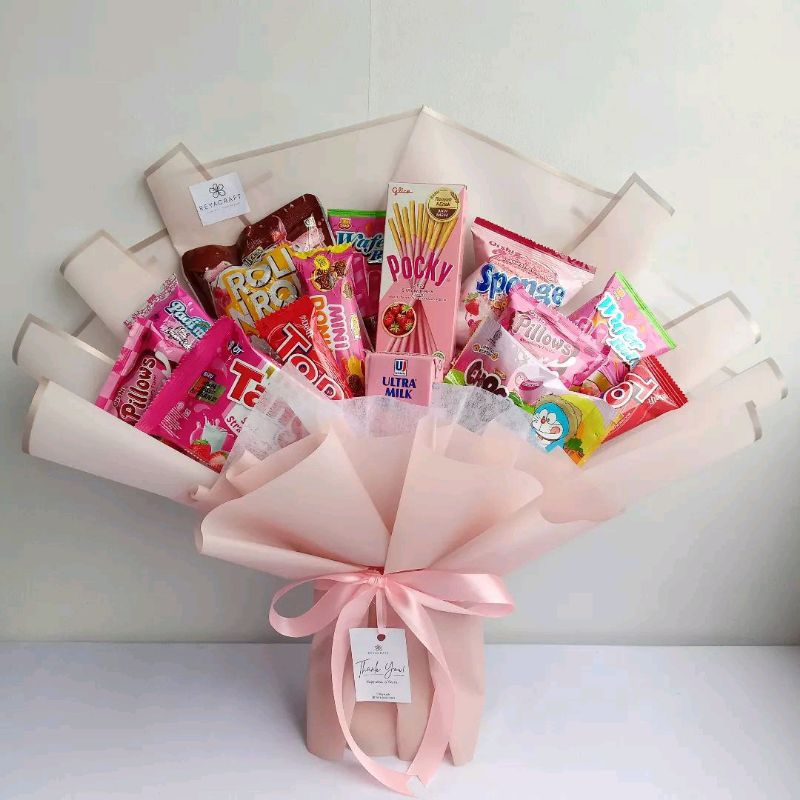Jual Snack Bouquet Pink | Bucket Snack | Buket Makanan | Buket Snack ...