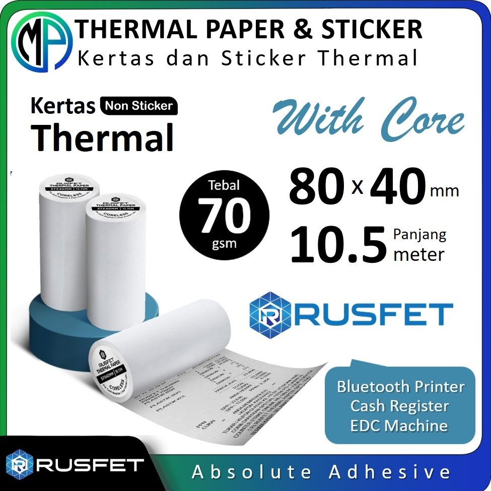 Jual Kertas Label Termal Rusfet 80mm x 40mm / Paper Thermal Core Non ...