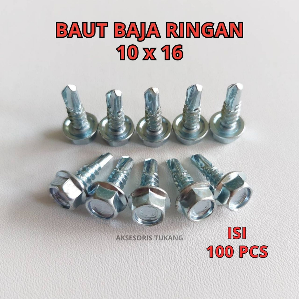 Jual Baut Rangka Baja Ringan 10x16 Isi 100 Pcs Skrup Sekrup Roofing SDS 10 x 16 | Shopee Indonesia