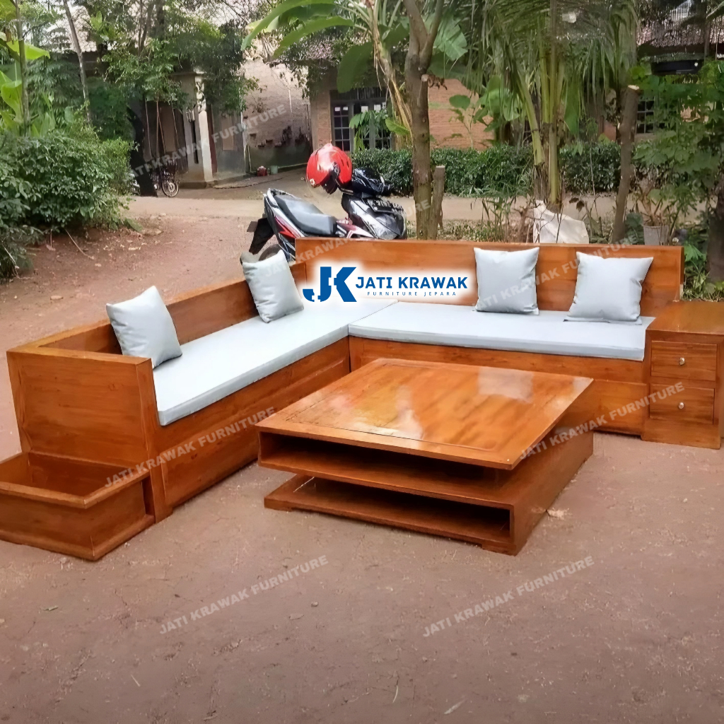 Jual Kursi tamu sudut pojok L minimalis modern box super kayu jati ...